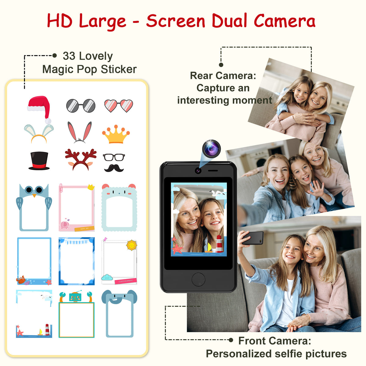 PTHTECHUS P1 2.8" Kids Toy Phone Toddler Phone with Dual Camerafor 3-7