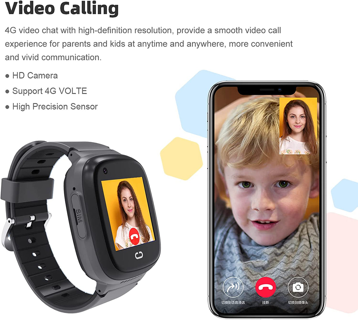 PTHTECHUS T30 Kids Smartwatch 4G with Phone GPS SOS Black